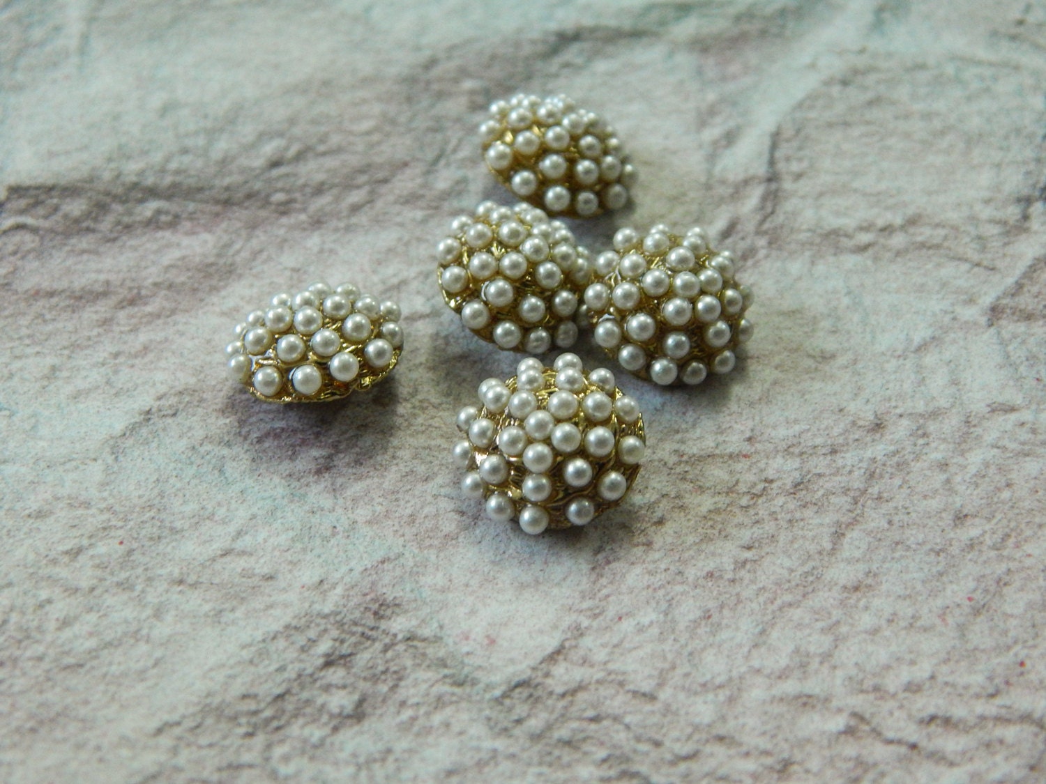 Set of 5 Pearl Buttons 12mm buttons Metal Buttons