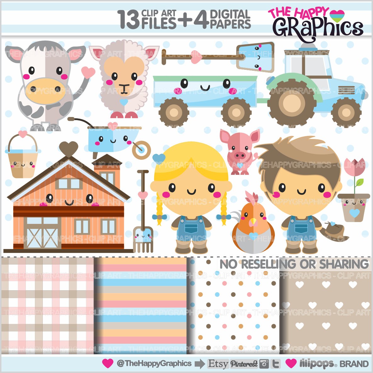 80%OFF Farm Clipart Farmer Clipart COMMERCIAL USE Cute