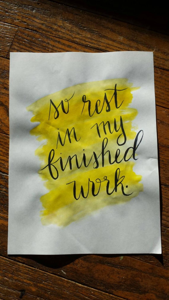 Items similar to Watercolor and Hand Drawn Calligraphy Rest in His ...