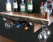 Items similar to Live Edge Floating Bar and Wine Rack - Black Walnut ...