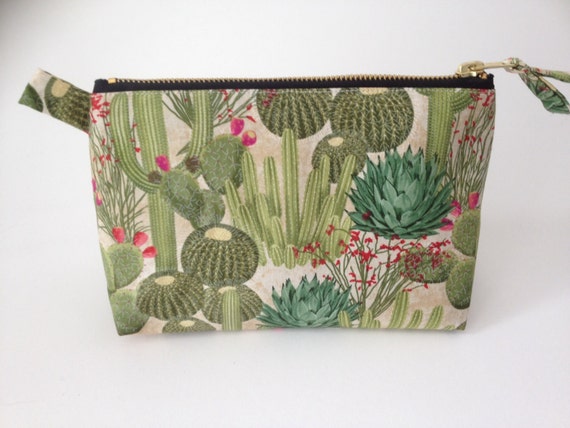 Cactus Fabric Makeup cosmetics Bag pouch by Desertlandbags