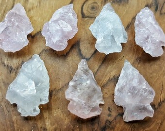 Rose Quartz Crystal Arrowhead Pendant Charm with Silver Bail