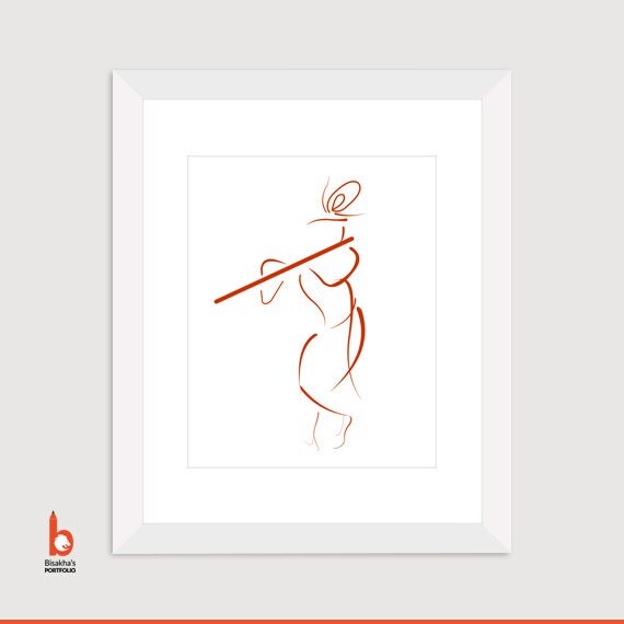 Items similar to Instant Download Shri Krishna Line Art, Print Art ...