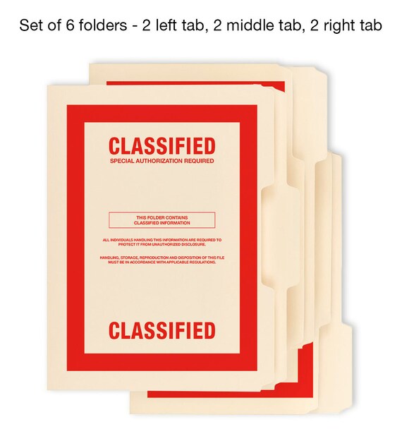 6 Pack CLASSIFIED top secret confidential file folders cia fbi