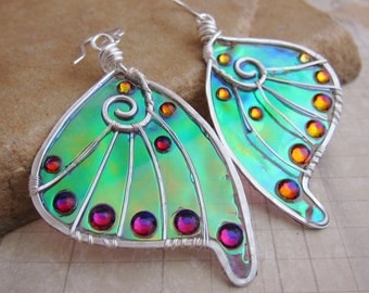 Sidhe Wings Earrings Daoine Sith Iridescent by SihayaDesigns