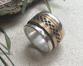 Silver band silver gold ring unisex band wide wedding band