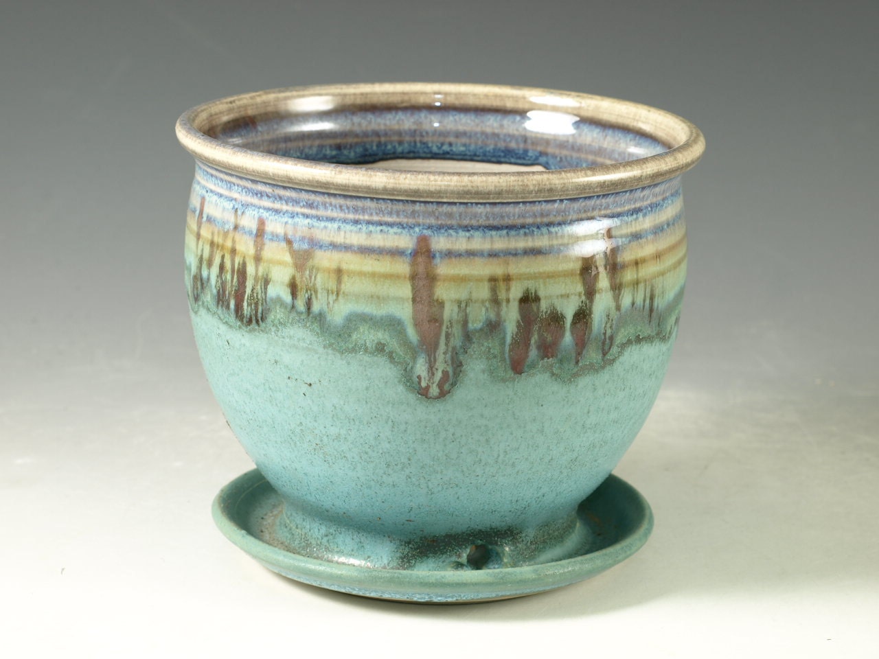 Pottery planter in turquoise glaze flower herb by Hodakapottery