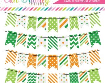 Pink Blue Orange Bunting Banner Flag Clipart Graphics Polka