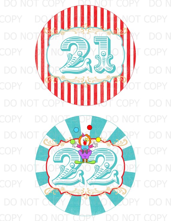 Printable DiY Vintage Circus Table Numbers 17 through 26