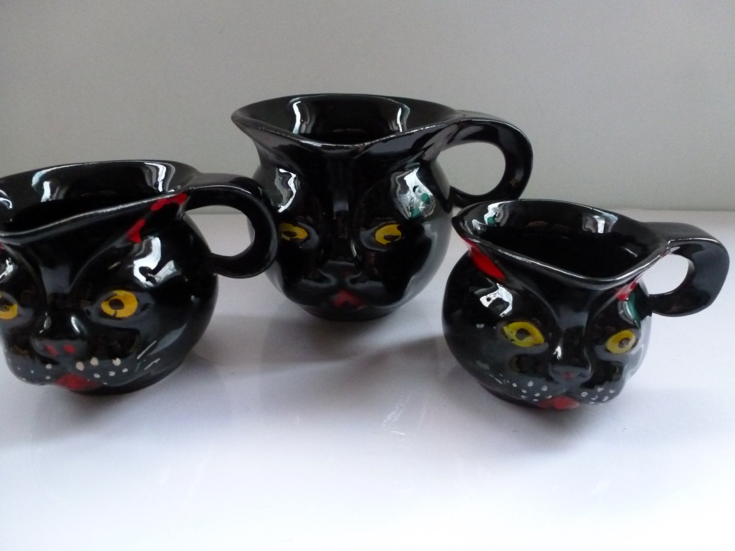 Antique Red Ware Cream Pitcher with Cat Faces 3 Antique Redware Pottery ...