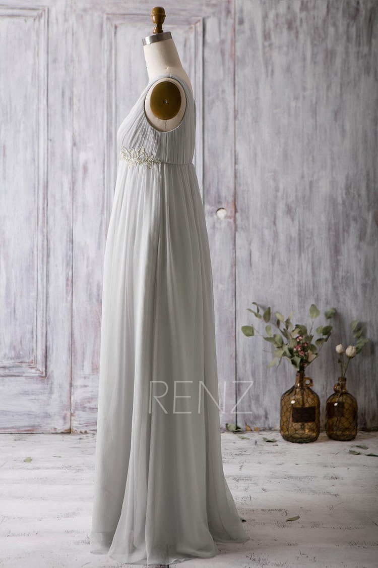 2016 Light Grey Bridesmaid Dress With Gold Lace V Neck By Renzrags