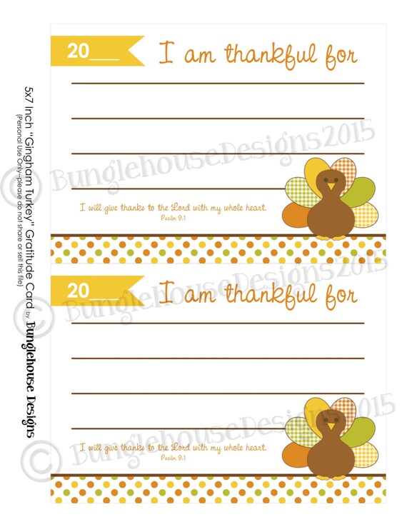 Printable Gratitude Cards Thanksgiving Thankful List I Am