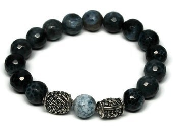 African blue opal gemstone bracelet african beaded by ZohraJewelry