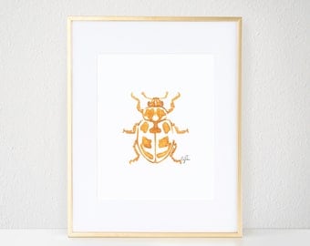 Queen Bee Print Gold Bug Illustration Fashion Wall Art