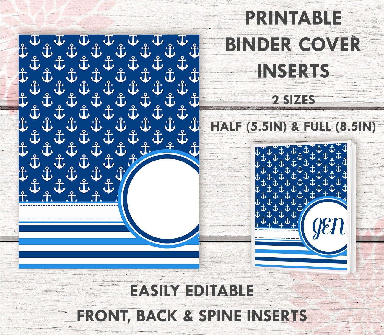 BC007 NAUTICAL Printable Binder Cover includes 2