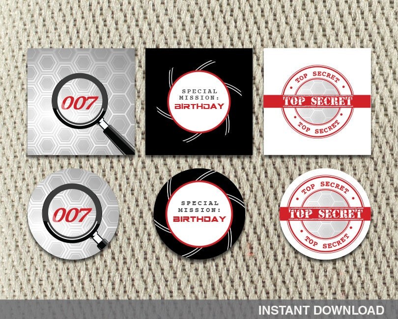 Favor Tags Stickers Secret Agent Spy Mission Impossible