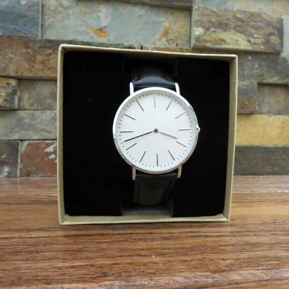 Black Mens Wrist Watch Gifts for Men Leather Watch