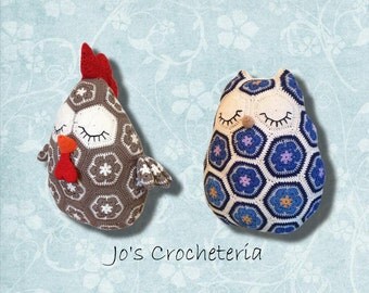 Crochet Pattern African Flower Owl Dog and Chicken/Roster