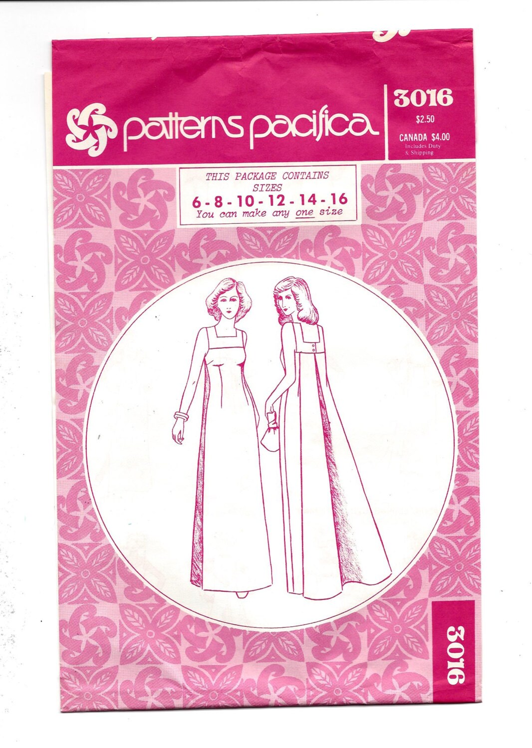 Vintage Patterns Pacifica 3016 Evening Long Dress MuuMuu