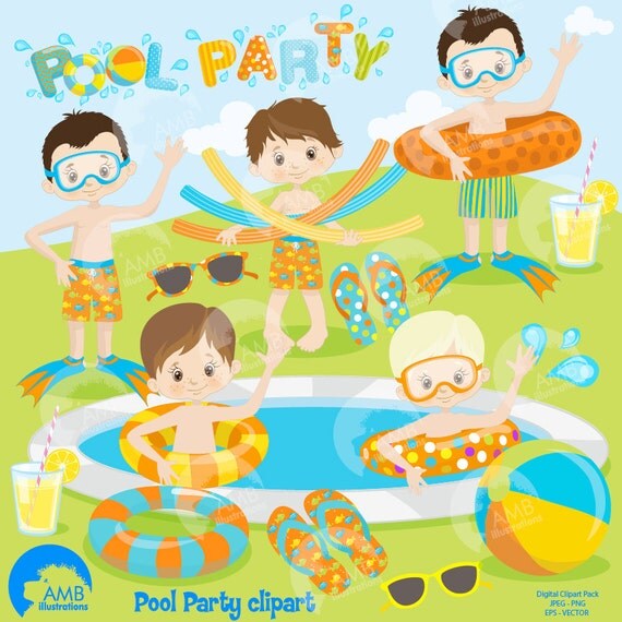 Boys Pool party Swimming clipart Pool party Clipart