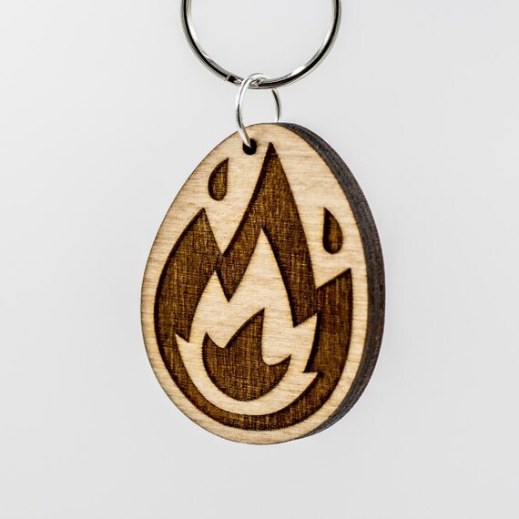 Fire Emoji Keychain Wooden Flame Emoji Carved Wood Key Ring