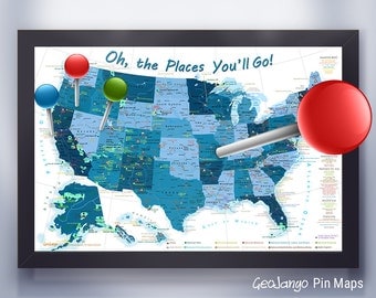 Kids World Map Oh the Places You'll Go Map Poster Map