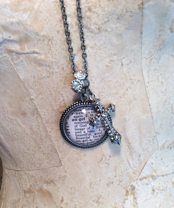 Angel Dictionary Definition Necklace: Featuring silver crystal