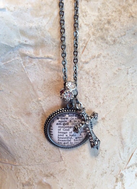 Angel Dictionary Definition Necklace: Featuring silver crystal
