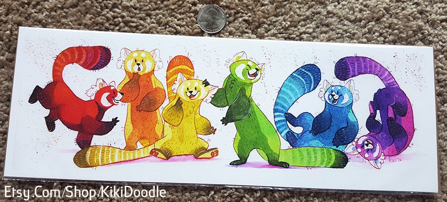 Pride Pandas Red Pandas in rainbow colors 4.5x13 fine