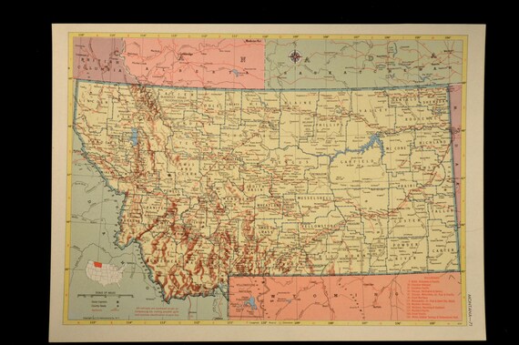 Montana Map Montana Vintage State Original By Mapsbooksephemera
