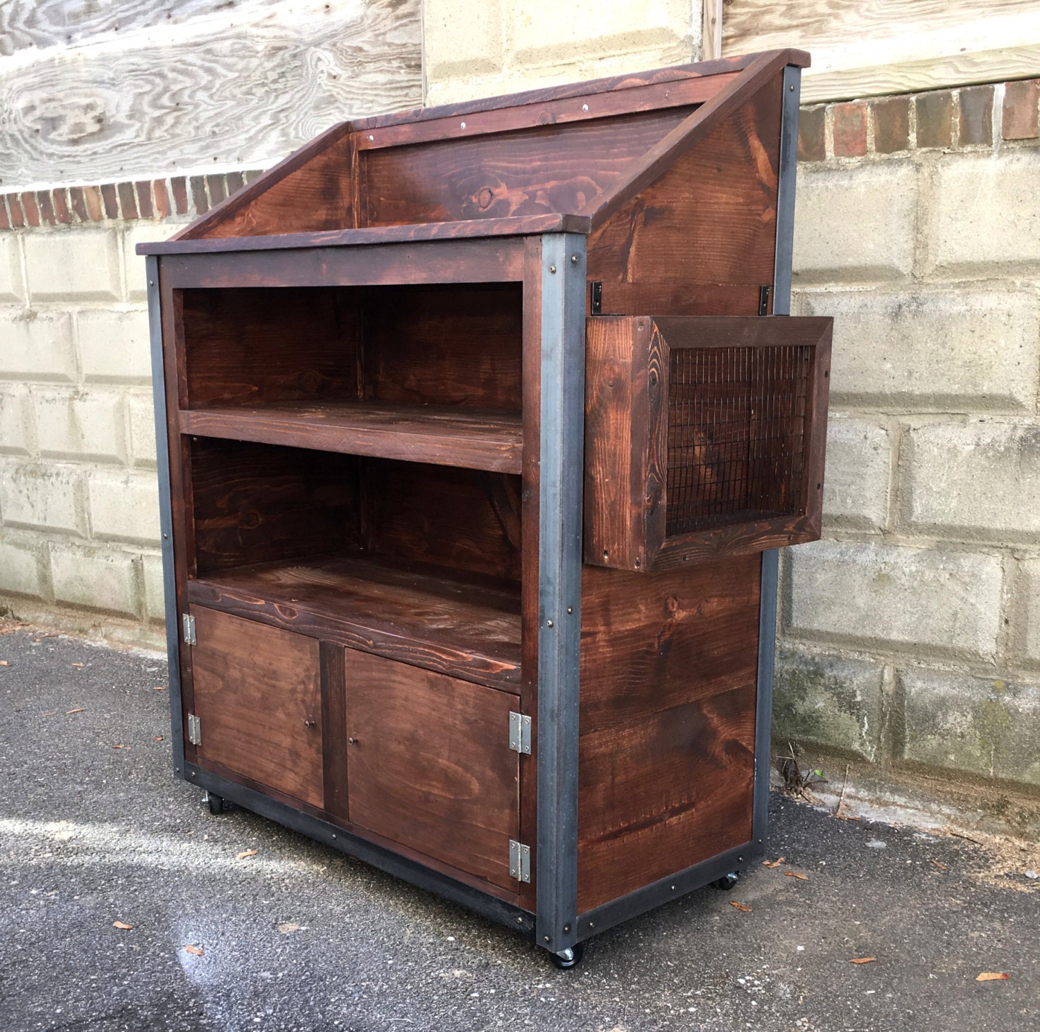 Rustic Industrial Reclaimed Wood Hostess Host Stand Deluxe