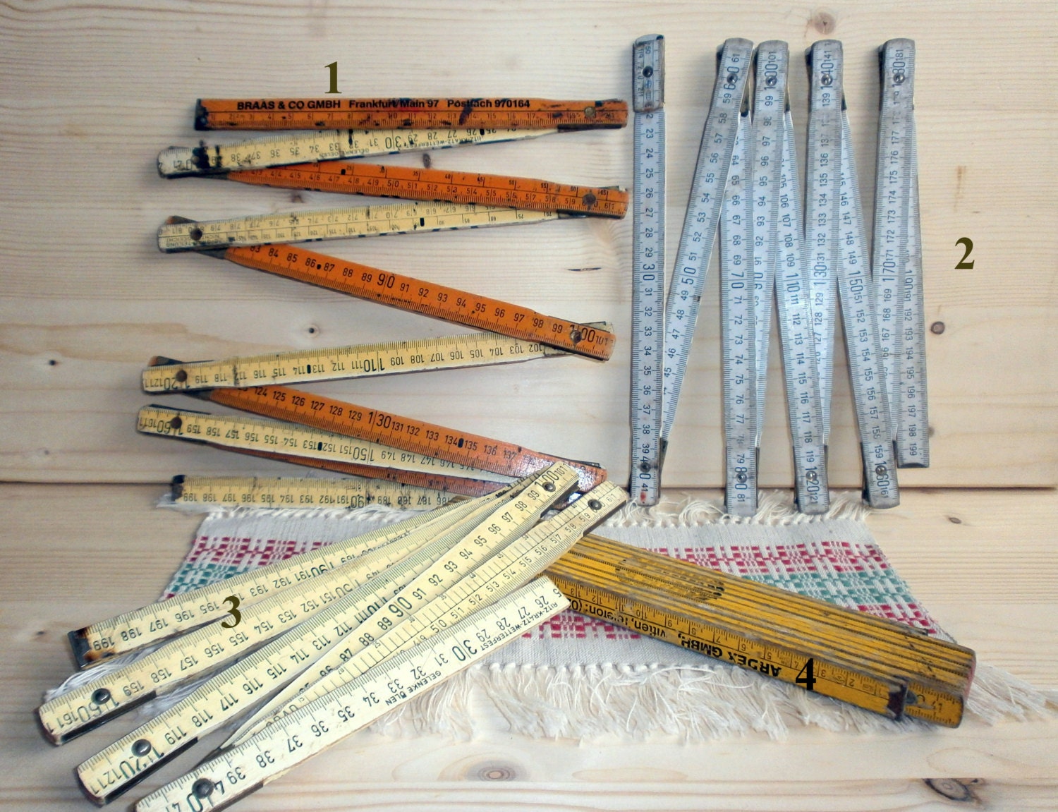 Old wooden folding wooden ruler, Industrial supplies Measuring tools ...