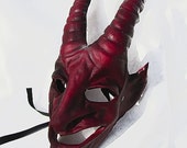 Items similar to Satyr mask devil demon burgundy leather horn costume ...