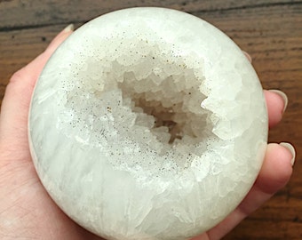 Amethyst Geode Sphere in a Gold Plated Caliper by TheHollowGeode