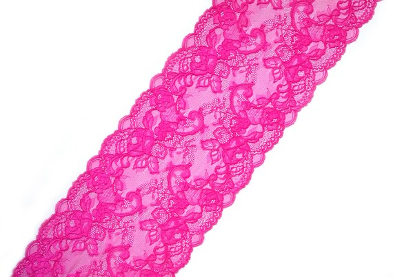 Stretch Lace bright pink color pink lace elastic lace wide