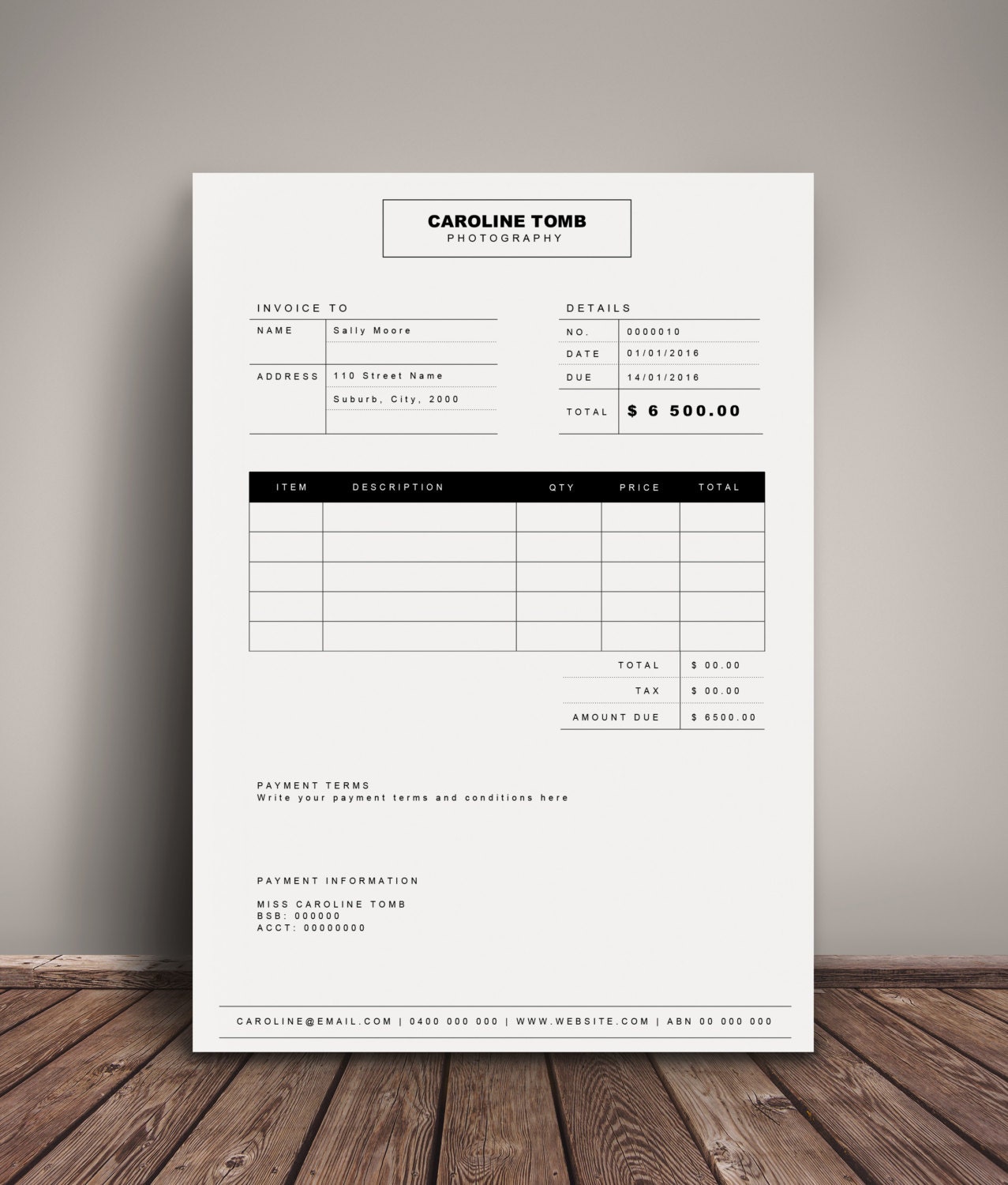 Invoice template Receipt template Invoice instant download