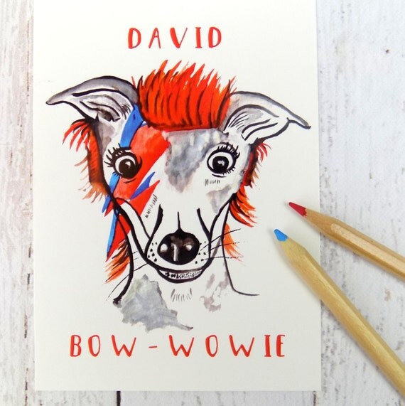 Cute Funny David Bowie Dog Postcard David Bowie Stationary