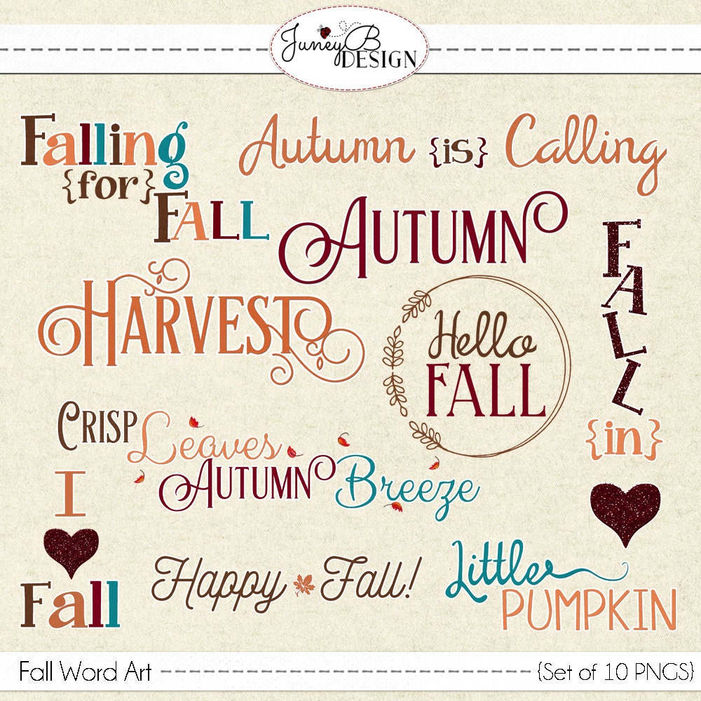 Fall Word Art Fall Stickers Scrapbook Word Art Digital