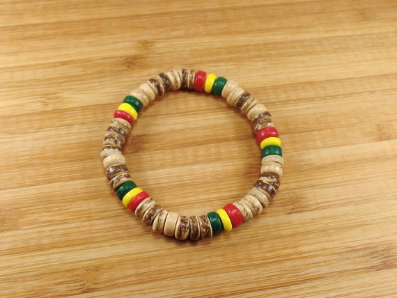 Rasta Bracelet Coconut Wood Beads Jamaican Bracelet