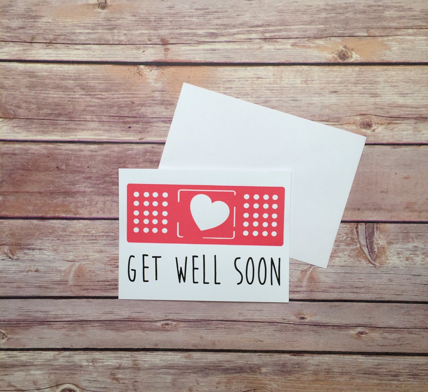 Get Well Soon Card Band Aid Pink Heart Screen Print