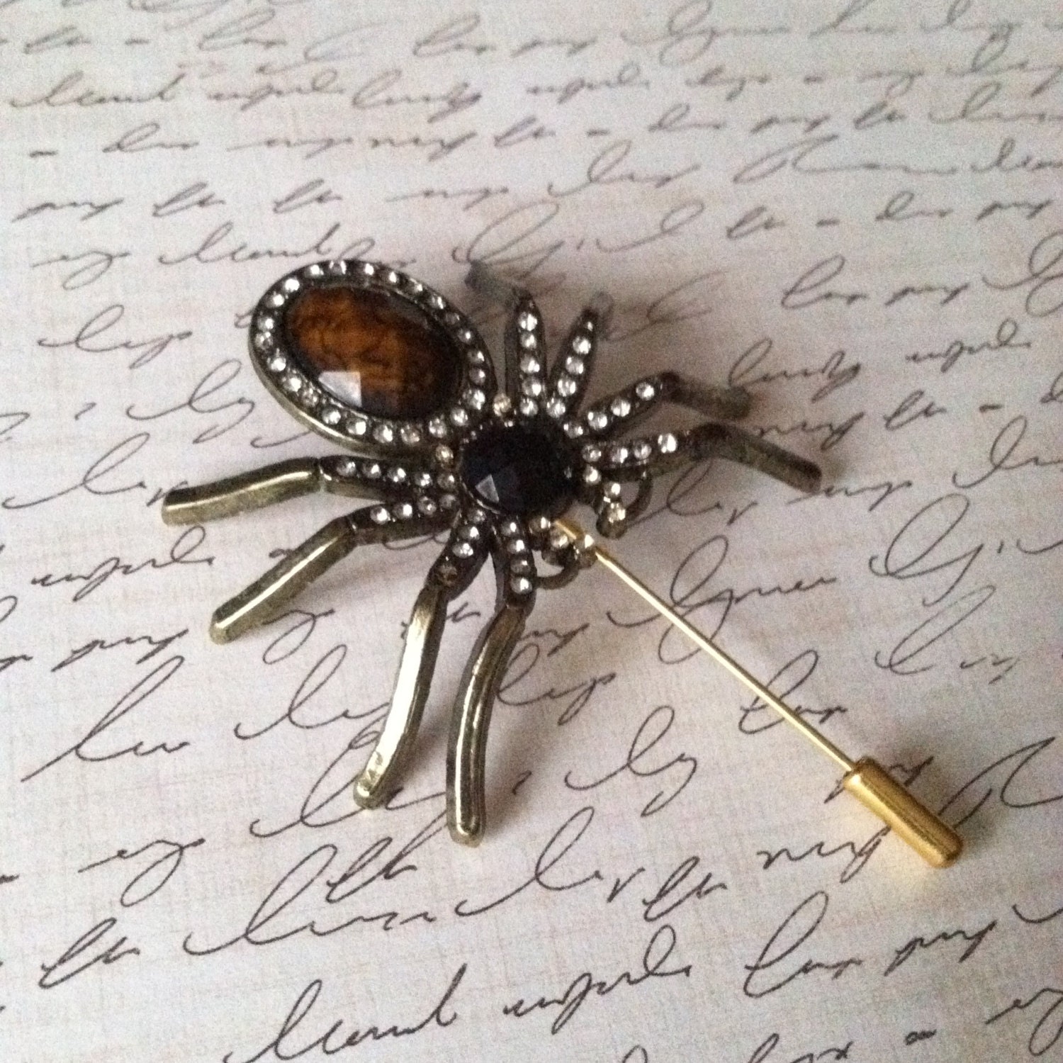 Mens Jeweled Lapel Antique Brass Spider Lapel Pin by NeckandLapel