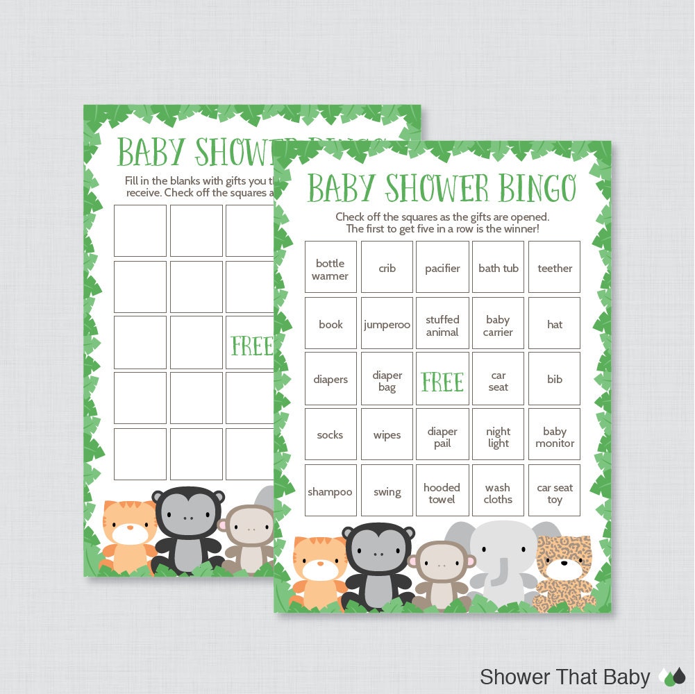 Jungle Theme Baby Shower Bingo Cards Printable Blank Bingo