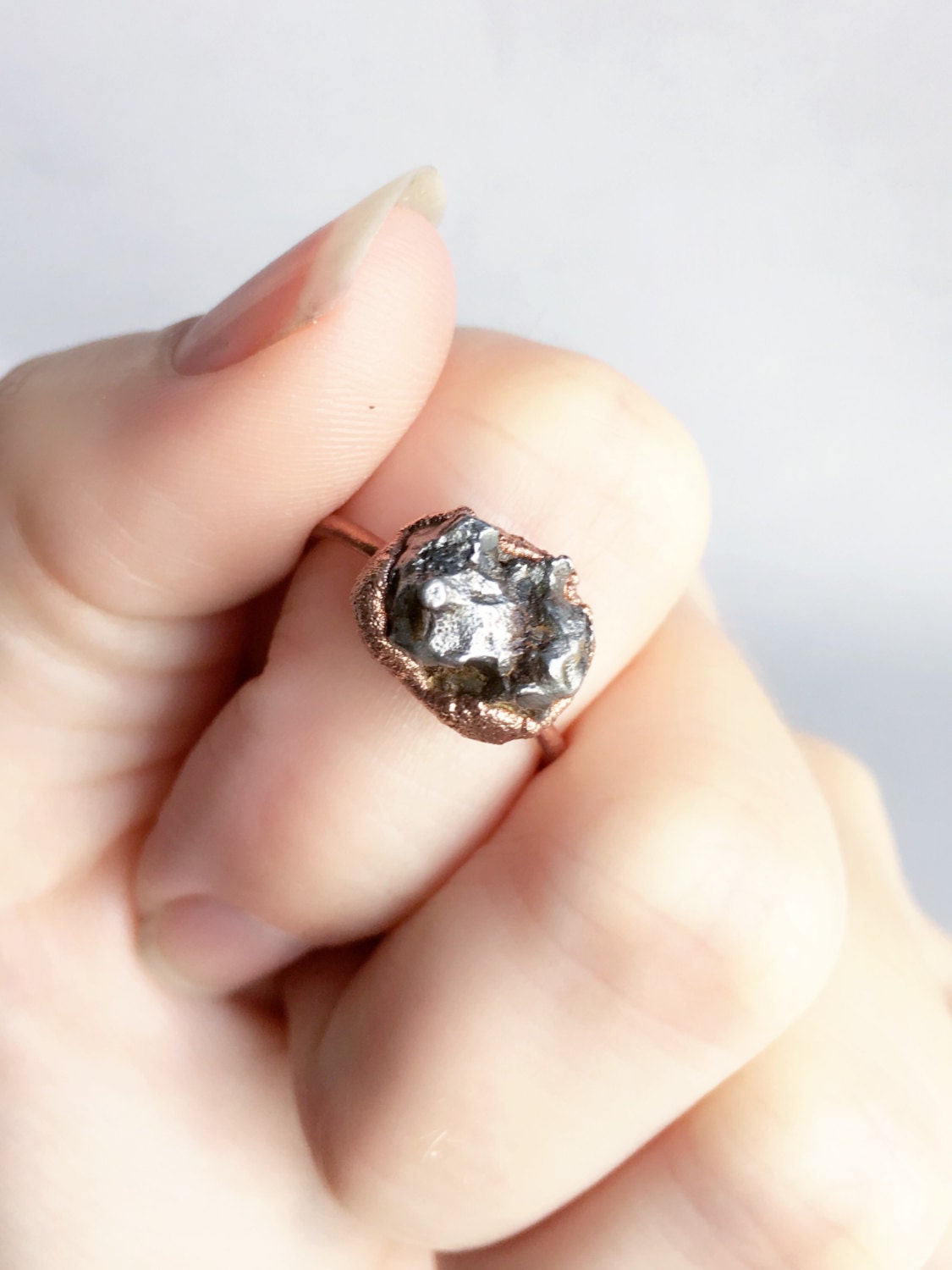 Copper Meteorite Ring Raw Stone Ring Electroformed