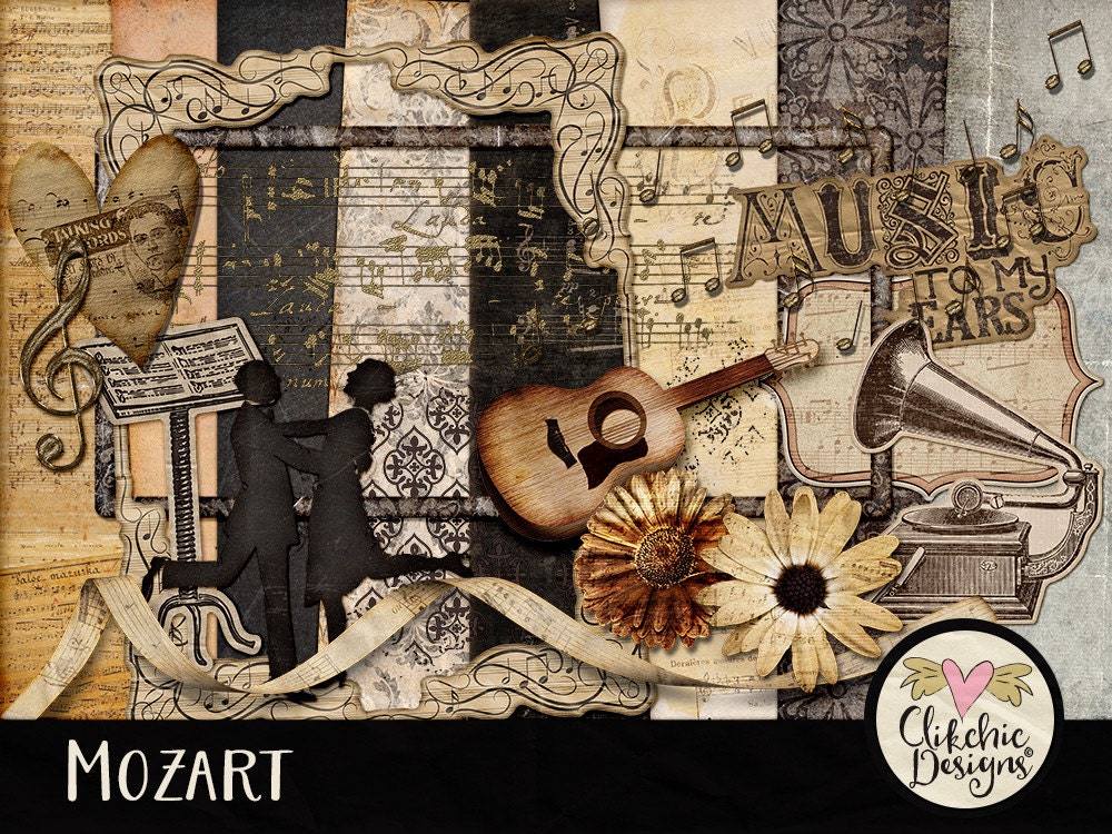 Music Digital Scrapbook ClipArt Kit Mozart Musical Themed