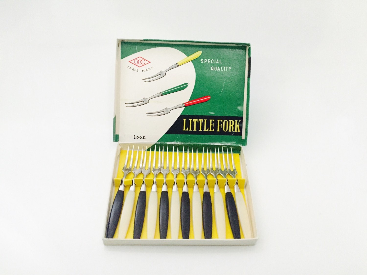 1960s LITTLE FORK in Black and Ivory Complete set of 12 forks. Retro ...