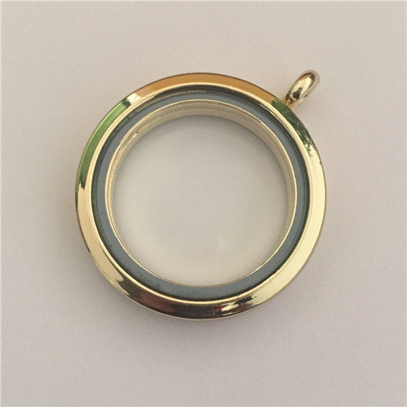 Gold Floating Locket 30mm Memory Locket Round Glass Locket