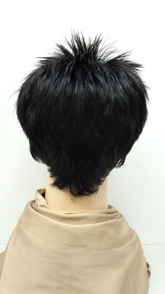 Black Short Spiky Style Men's Wig. Synthetic Costume