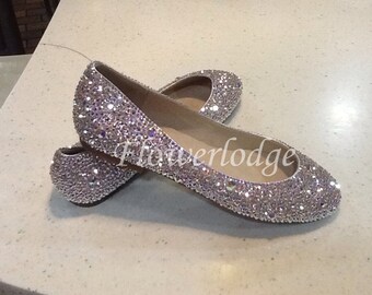 Blue Crystal Shoes Open Toe Ballet Flat Shoes Royal by Flowerlodge