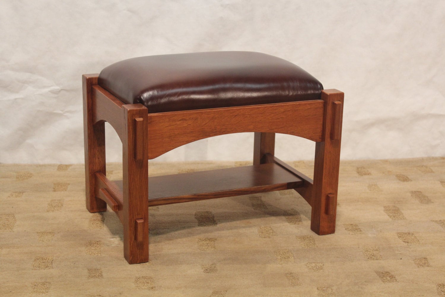 Oak Foot stool made of solid Oak and leather upholstered – Haute Juice