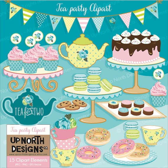 Tea Party Clipart Tea Set clipart Cupcake clipart Shabby chic